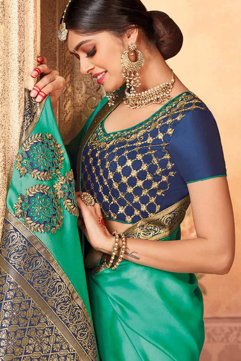 Buy Firozi Green Art Silk Saree With Art Silk Blouse Online - SARV01206 ...