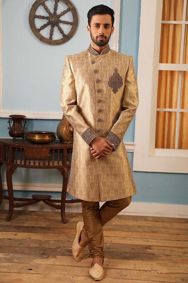 Light Colour Sherwani / Golden colour wedding sherwaniwedding sherwani ...