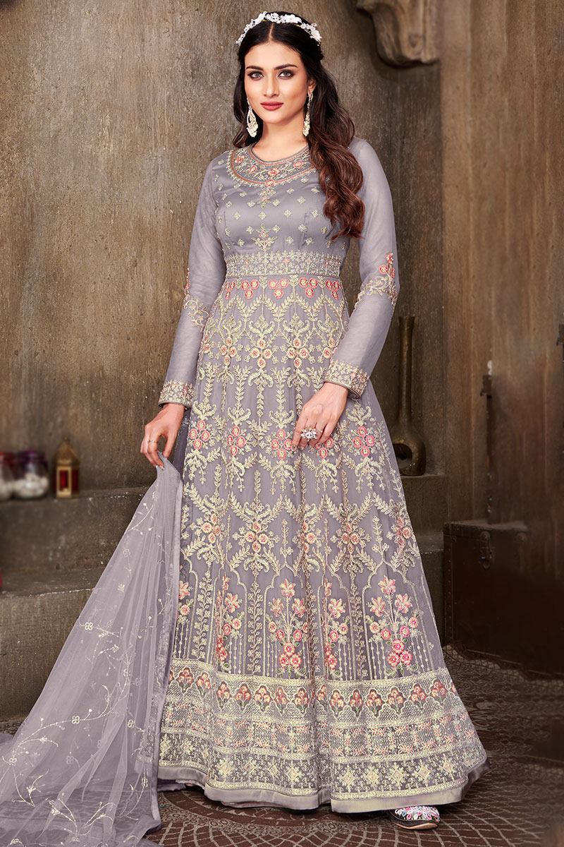 Buy Cheap Asian Suits Net Light Purple Anarkali Suit LSTV122479