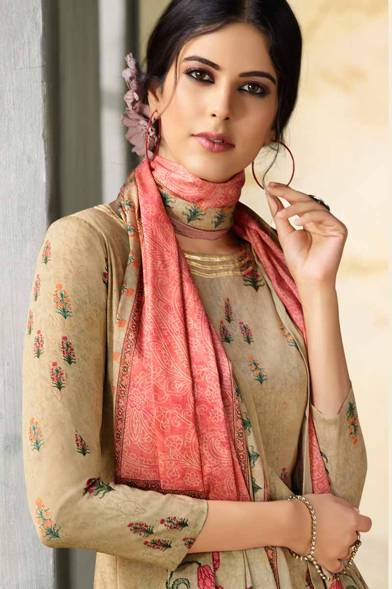 Buy Glorious Beige Silk Churidar Suit Online - LSTV01886 | Andaaz Fashion