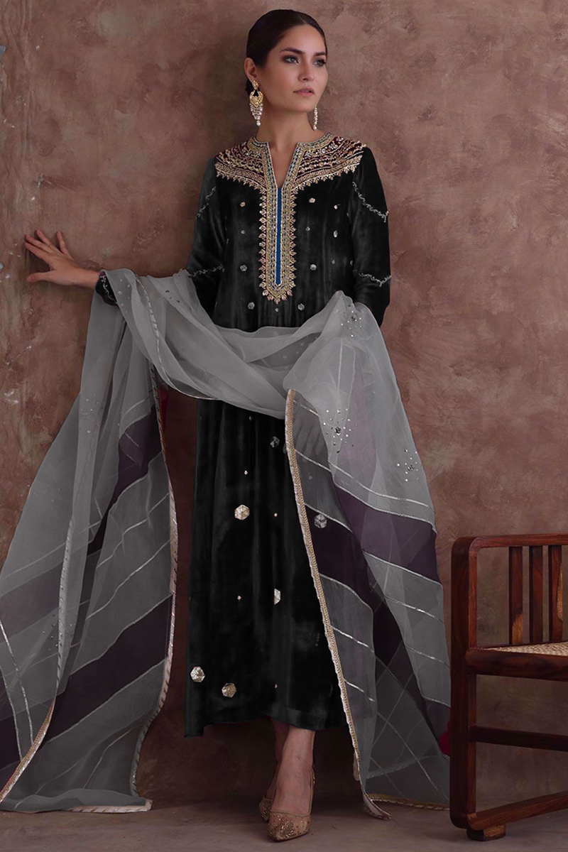 Ready Made Online Dabka Work Embroidered Black Paksistani Trouser Suit ...