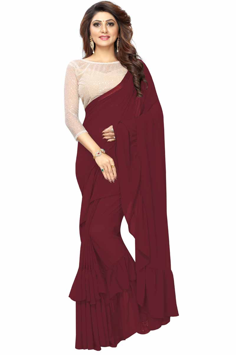 Buy Maroon Faux georgette Saree With Net Blouse Online - SARV01361 ...
