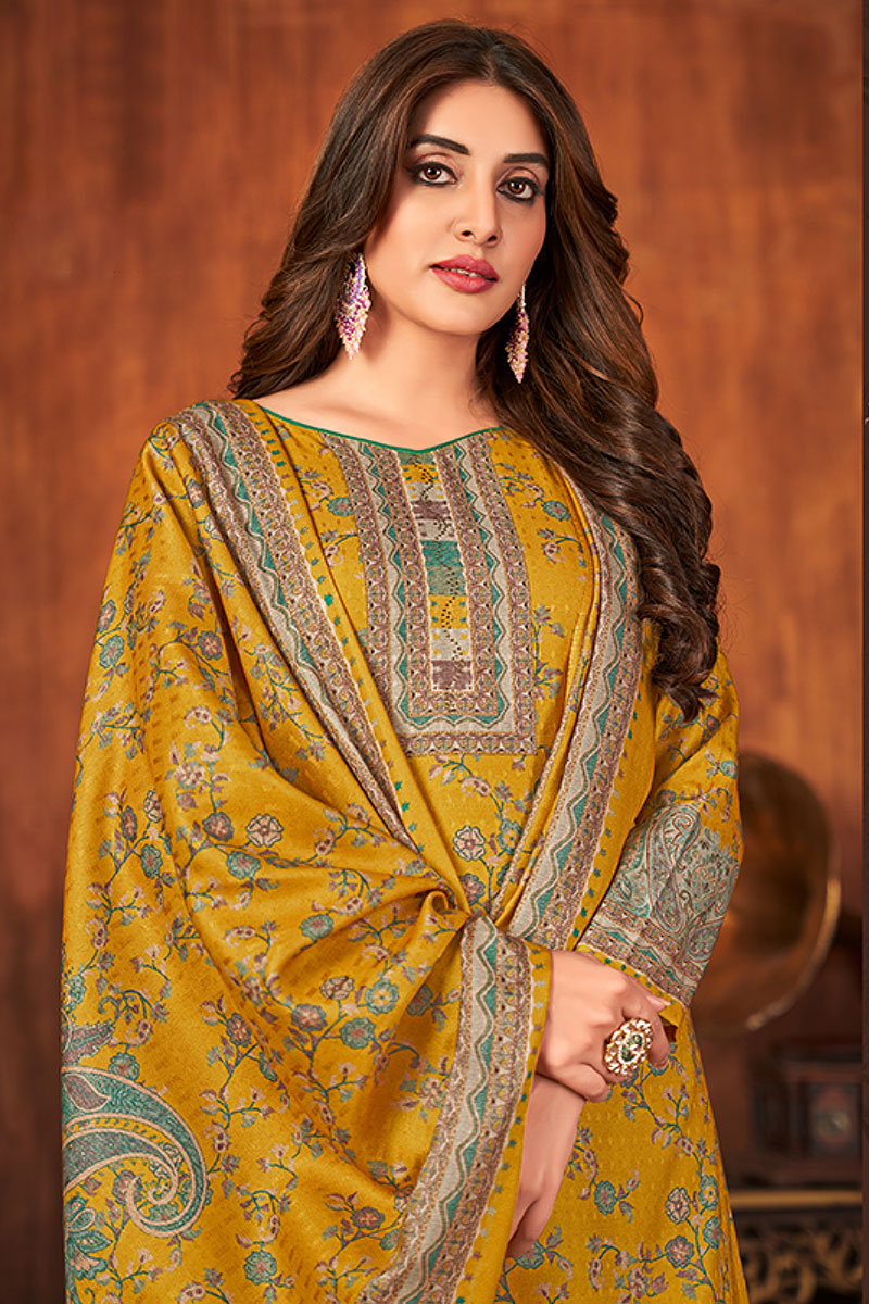 Mustard Yellow Pashmina Printed Palazzo Suit LSTV120192
