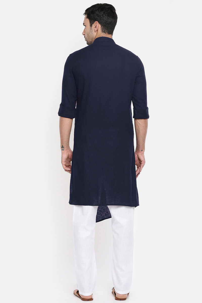 Traditional Navy Blue Cotton Men's Kurta Pajama MKPA02356