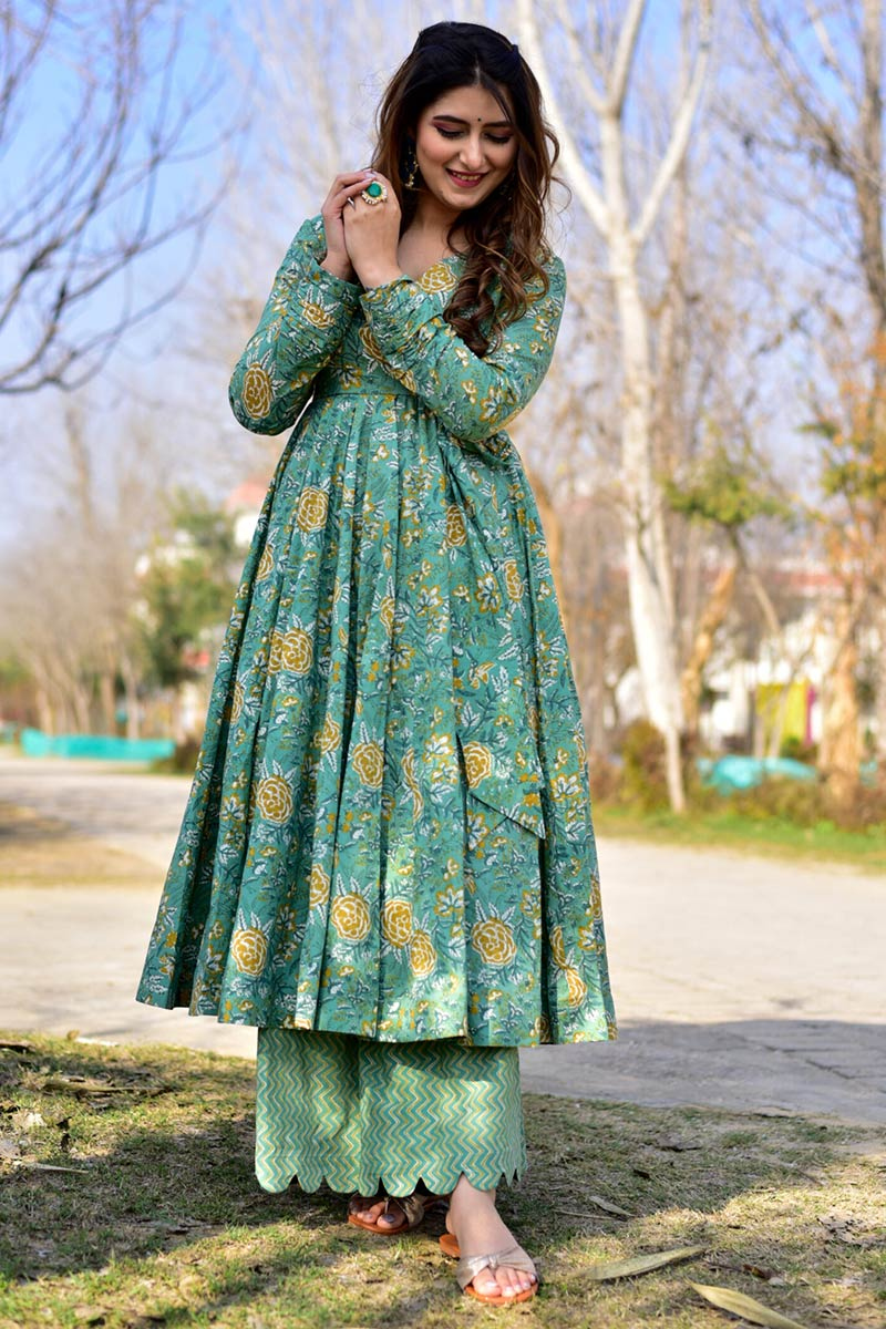 Buy Persian Green Printed Cotton Palazzo Suit LSTV117766