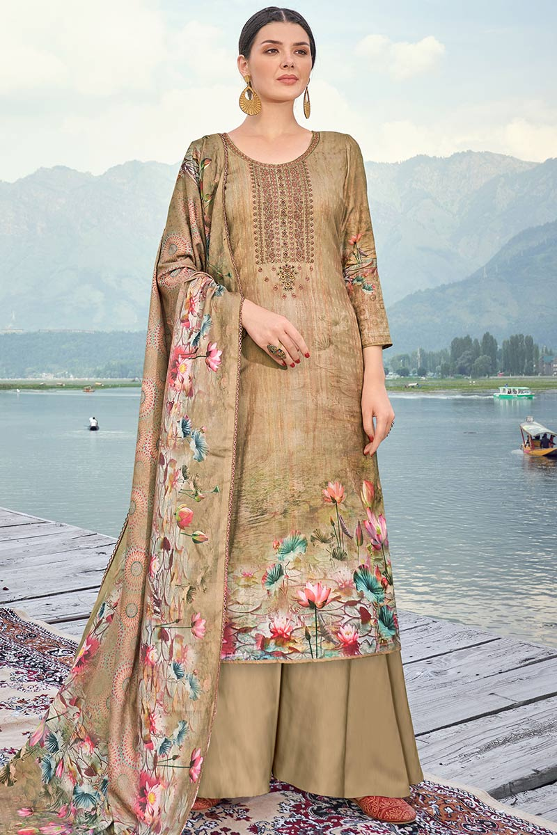 Buy Indian Prom Suit Cotton Grey Beige Sharara Suit LSTV114301