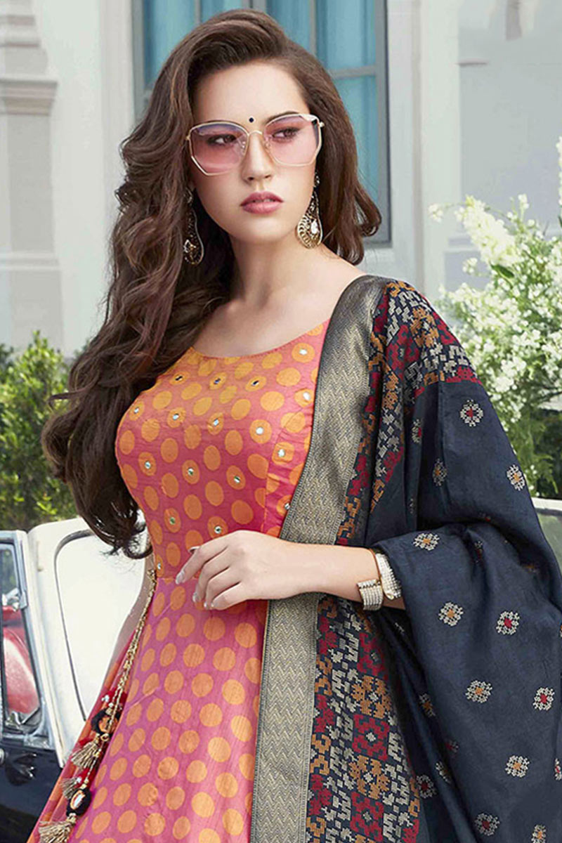 Best Printed Soft Silk Salmon Pink Anarkali Suit LSTV110536