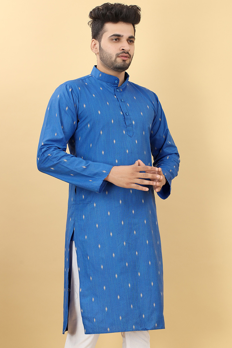 Men Kurta in Royal Blue Embroidered Fabric MKV00176