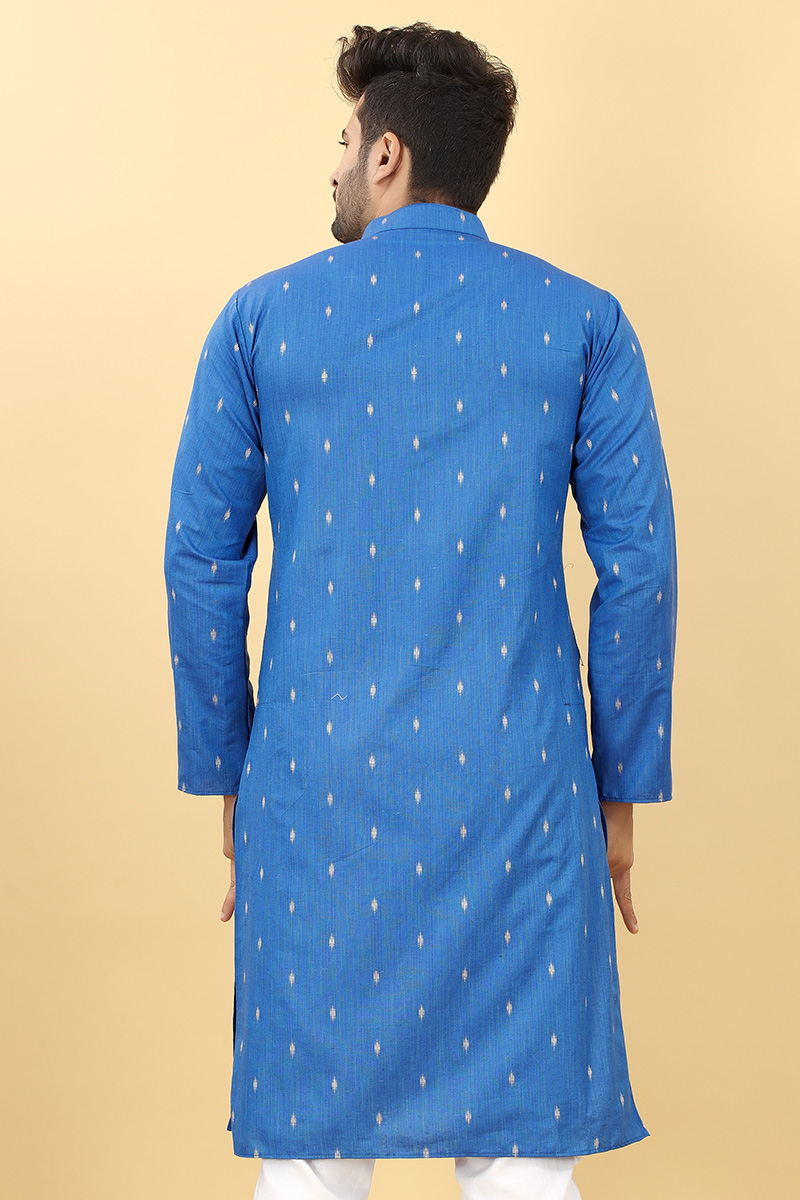 Men Kurta in Royal Blue Embroidered Fabric MKV00176
