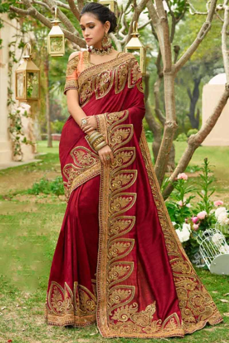 Buy Ruby Red Art Silk Saree With Banglori Silk Blouse Online ...