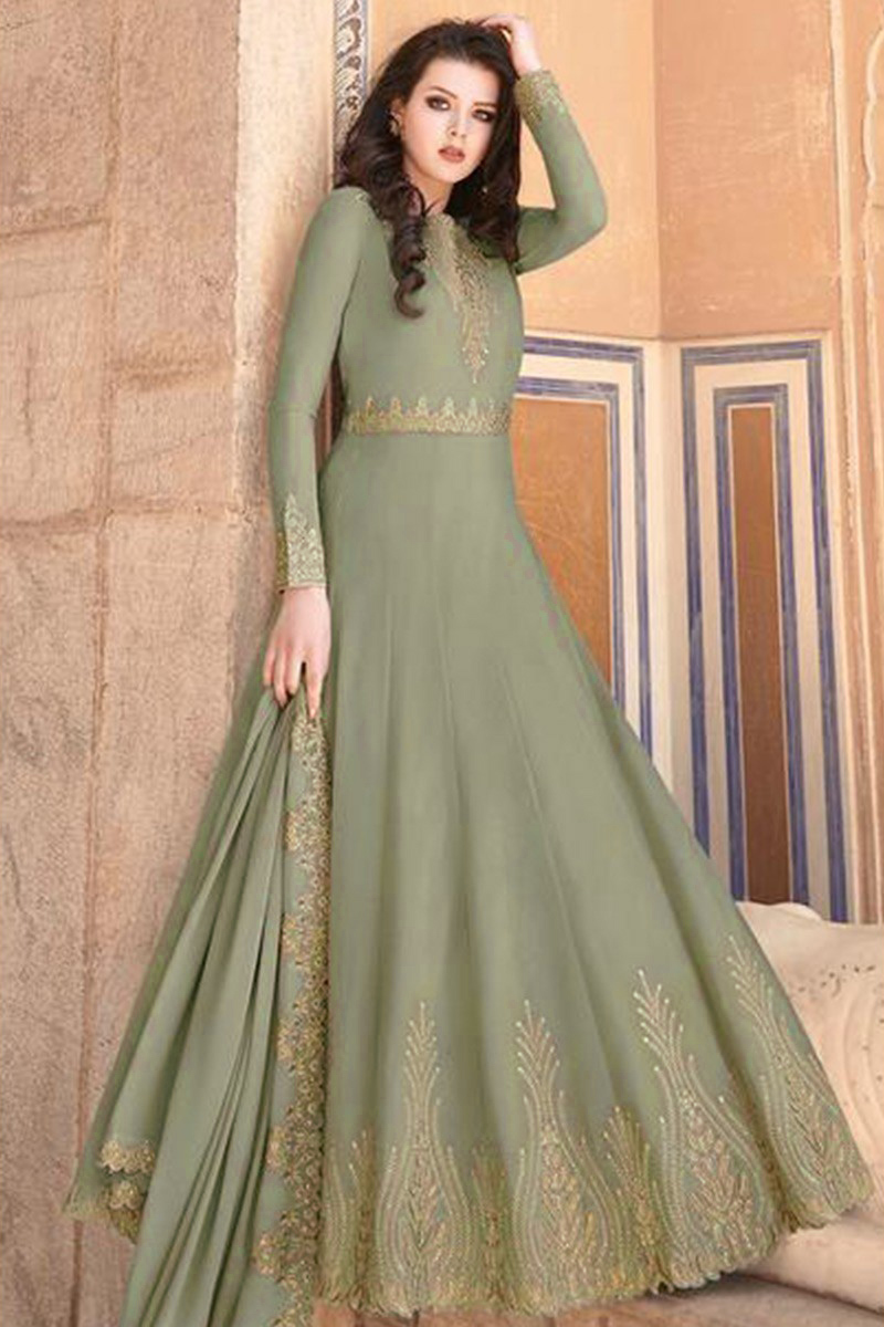Sage Green Georgette Anarkali Suit LSTV09396