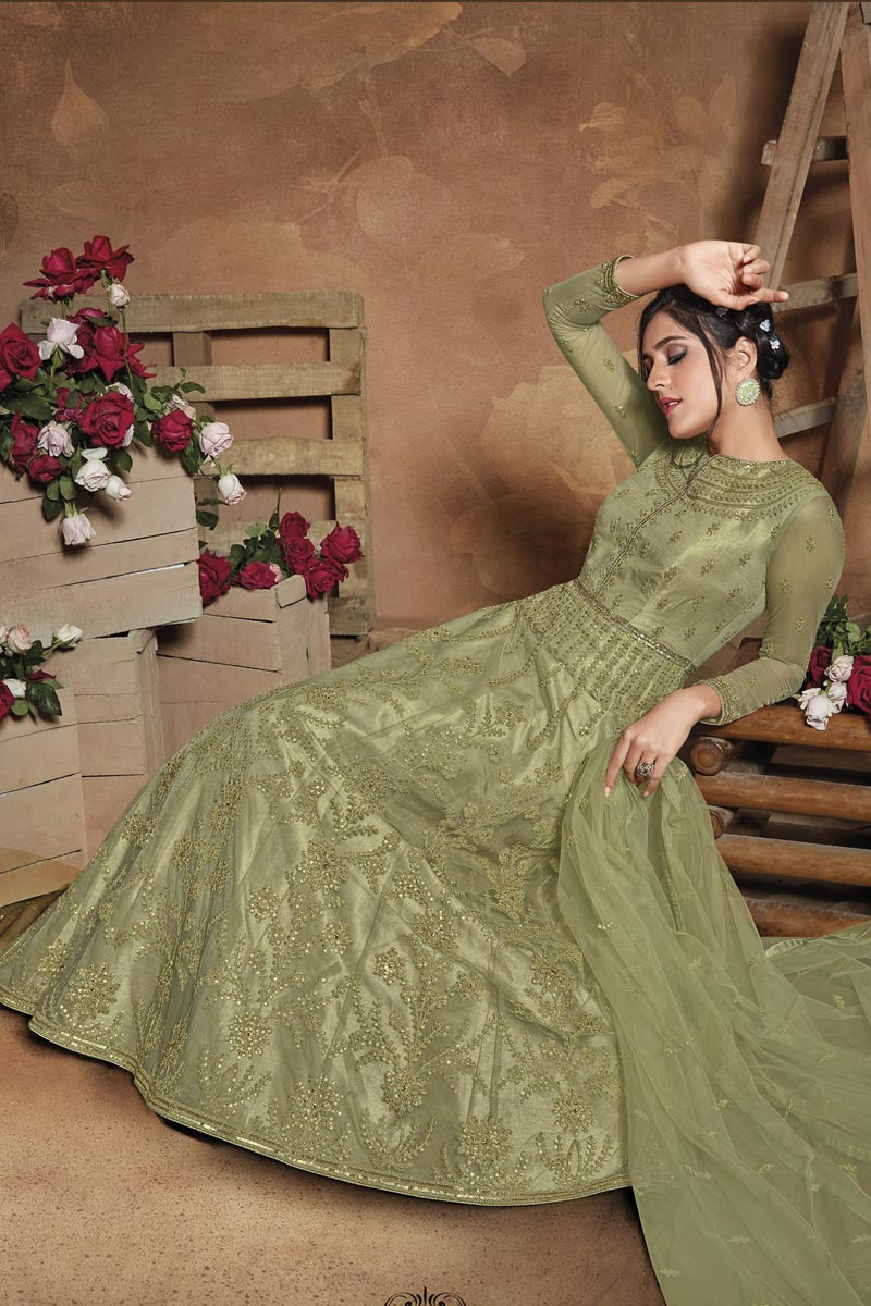 Sage Green Embroidered Anarkali Suit LSTV09448