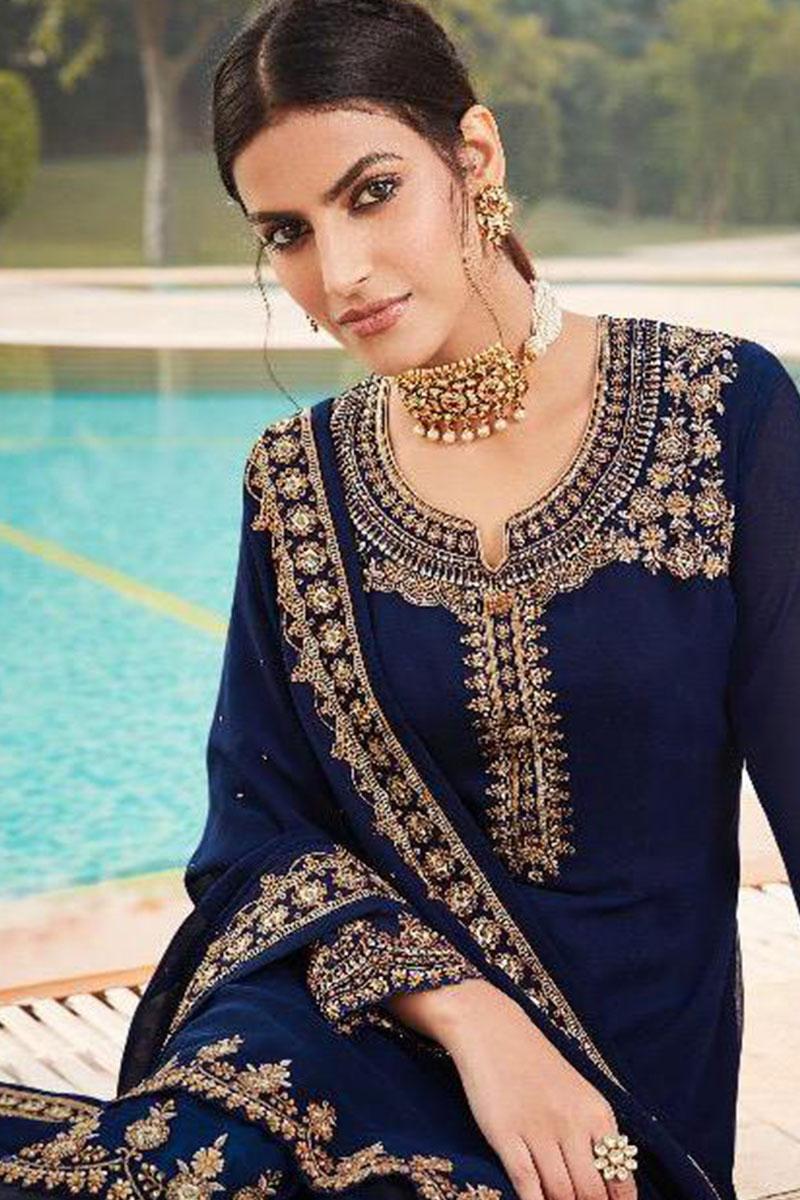 Trendsetter Dark Blue Georgette Churidar Suitt LSTV09603