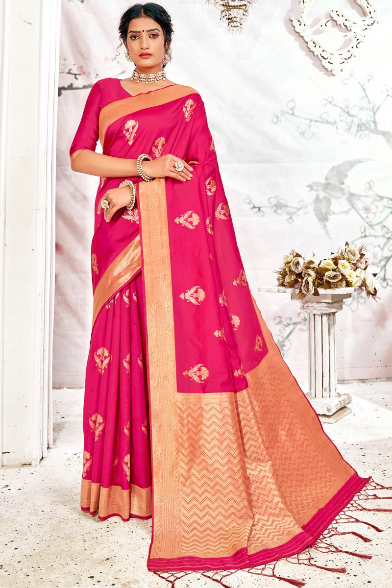 Zari Silk Rani Pink Saree|SARV09202