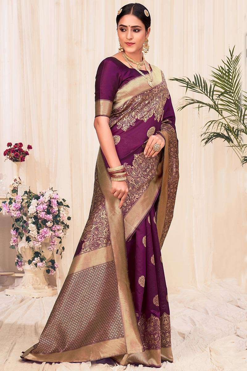 Purple Colour Wedding Sarees