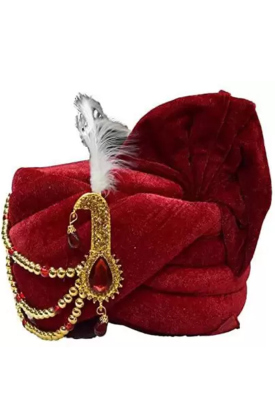 Velvet Plain Men's Deep Red Turban - MT95- Andaaz Fashion