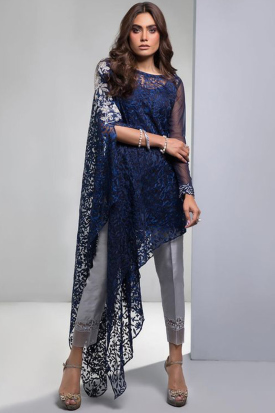 Navy Blue Net Embroidered Trouser Suit LSTV120595