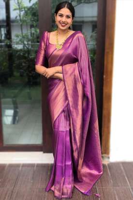 Plum Purple Weaved Zari Silk Traditional Lightweight Saree SARV173205