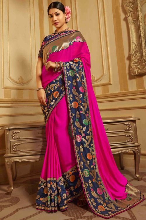 Buy Rani Pink Silk Saree with Silk Blouse Online - SARV02730 | Andaaz ...