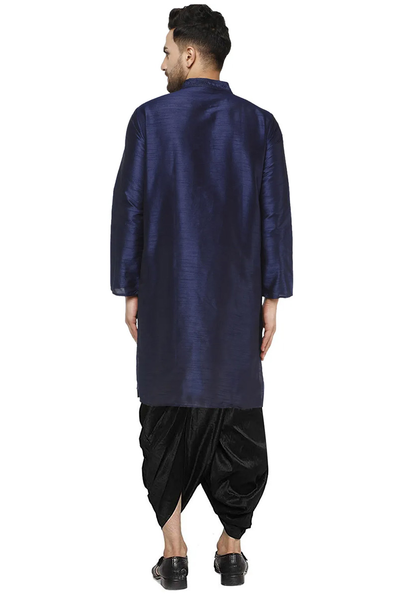 Range in Budget Men Dhoti Kurta in Dark Blue Plain Fabric MKPA0138