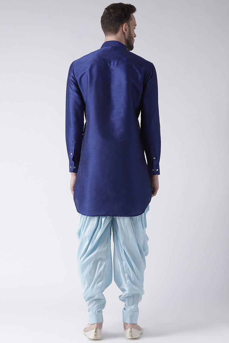 Trendy Fashion Men Kurta Dhoti in Dark Blue Plain Fabric MKPA01320