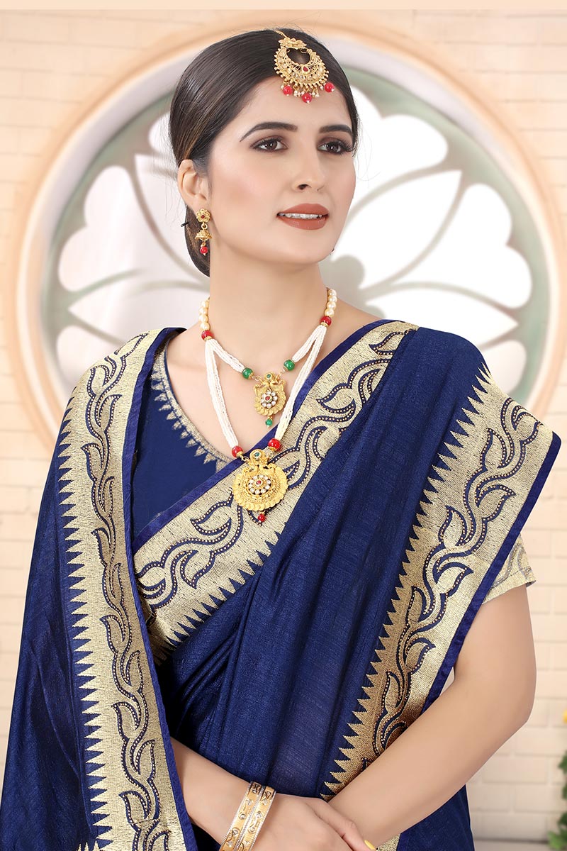 Dark Blue Silk Embroidered Saree|SARV110462