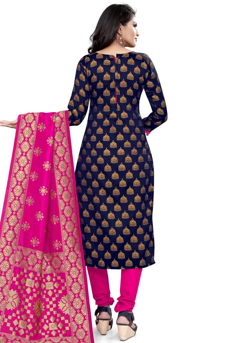 Dark Blue Churidar Suit With Woven Zari Work LSTV08889