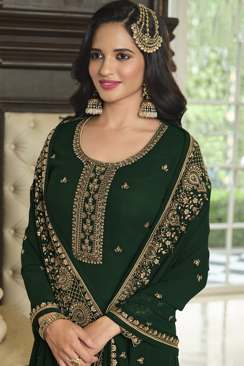Dark Green Sharara Suit with Thread Work LSTV122064