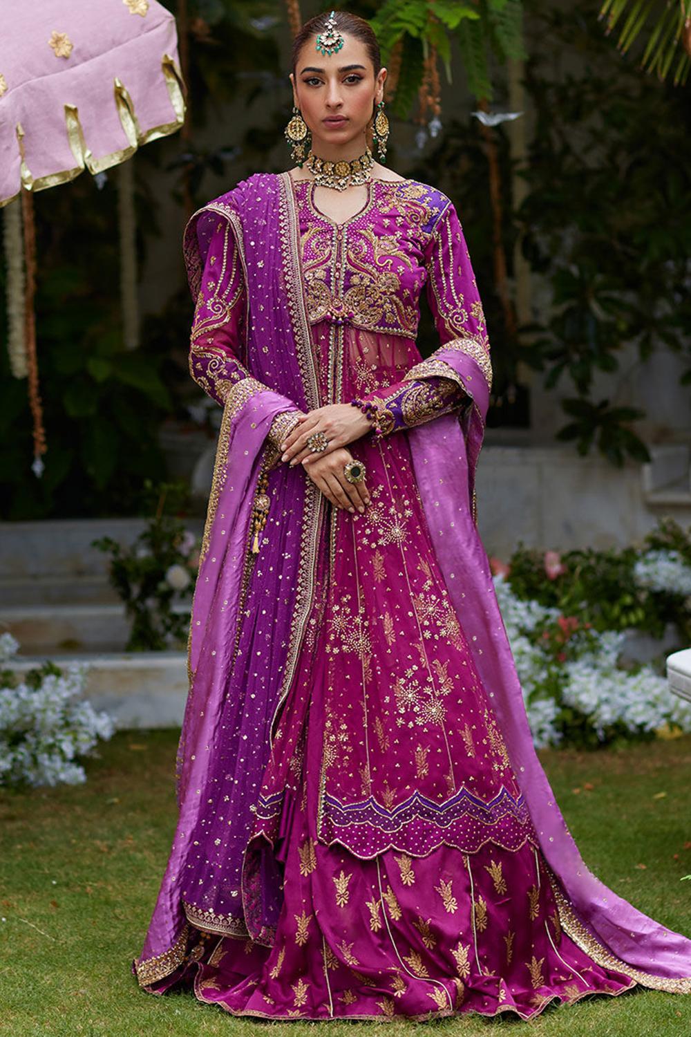 Dark Pink Soft Silk Embroidered Lehenga With Long Choli For Wedding ...
