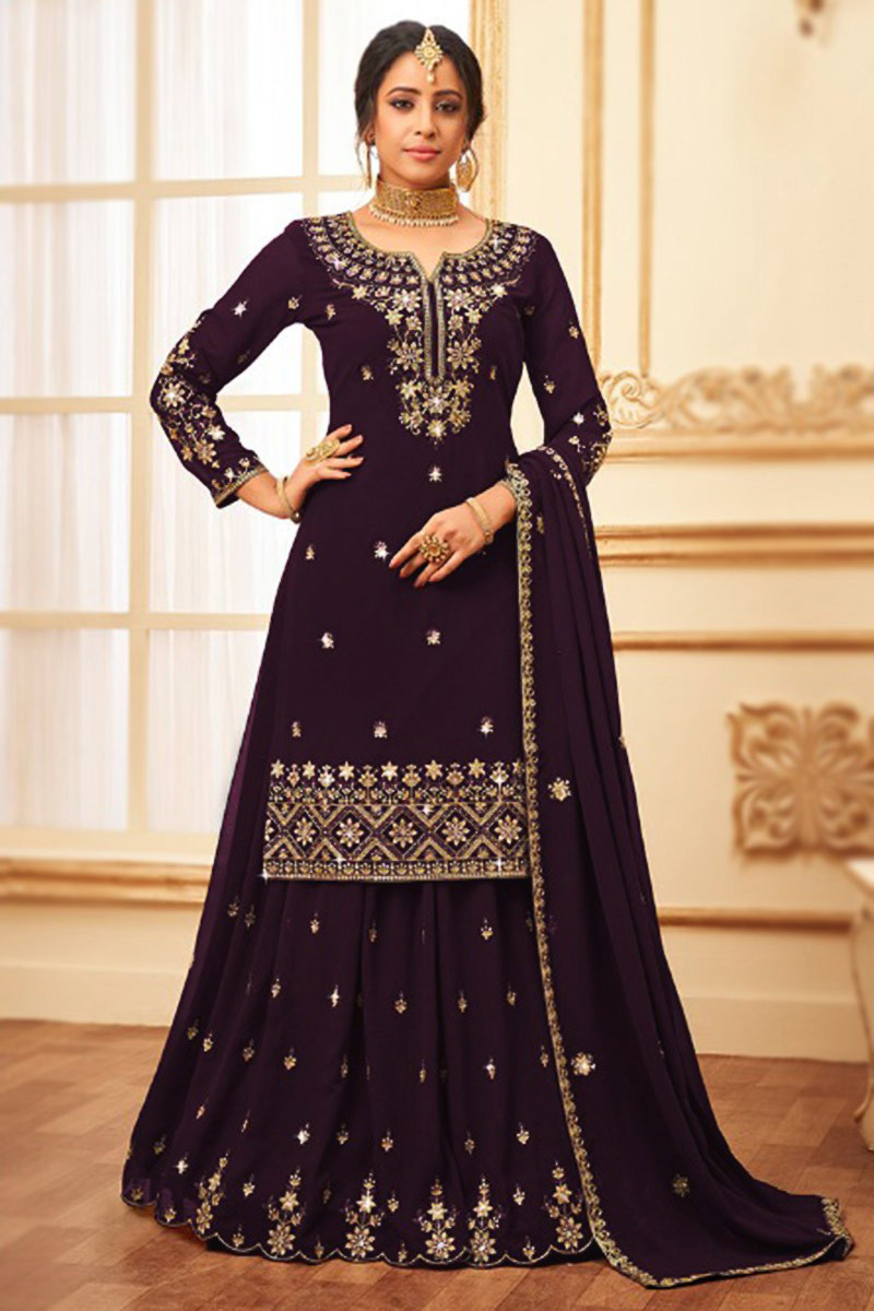 Buy Festival Dark Purple Georgette Embroidered Lehenga LLCV112166