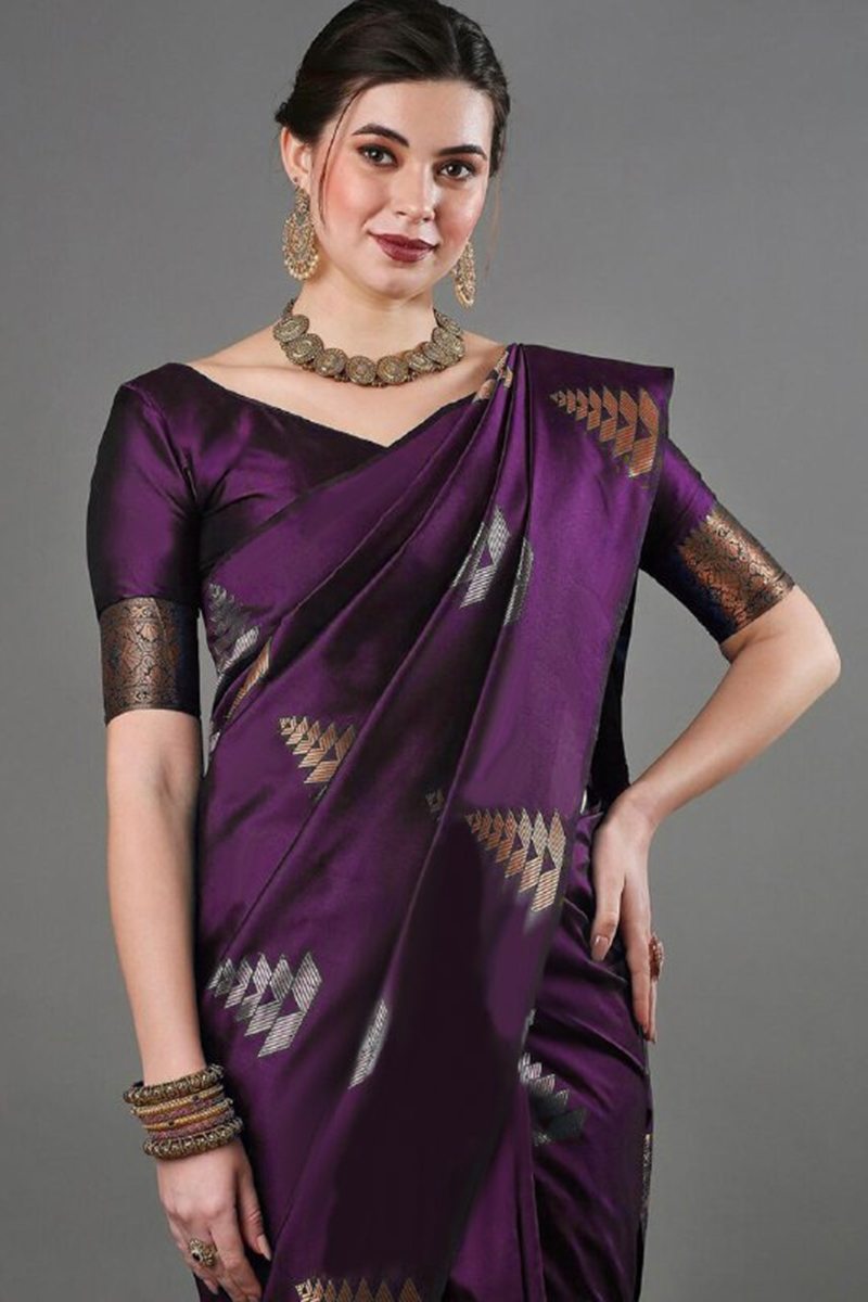 Dark Purple Soft Silk Broad Border Woven Zari Saree SARV163683