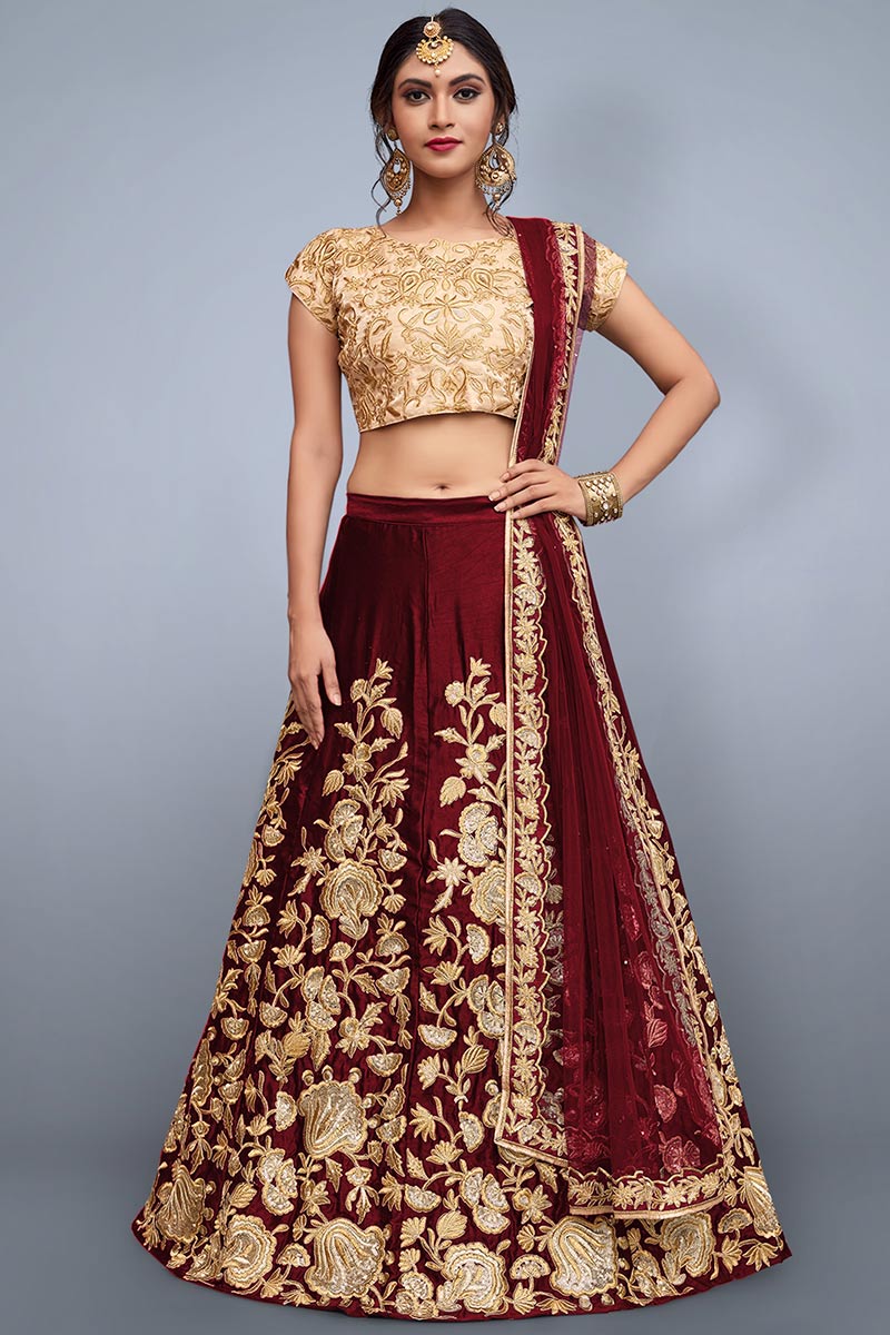 Buy Online Lehenga Blouse in Deep Red Embroidered Fabric LLCV110307