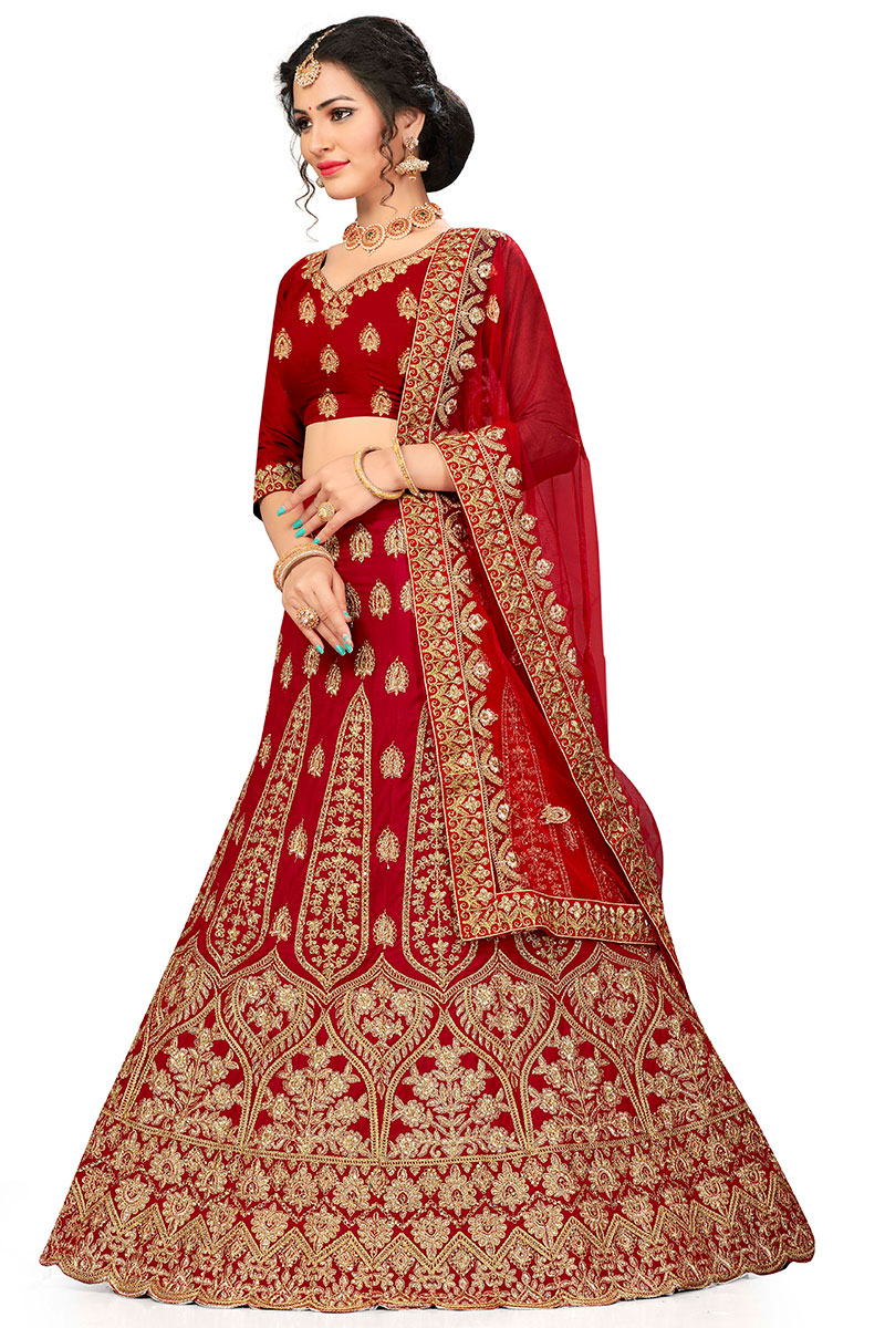 Embroidered Velvet Deep Red Lehenga LLCV114659