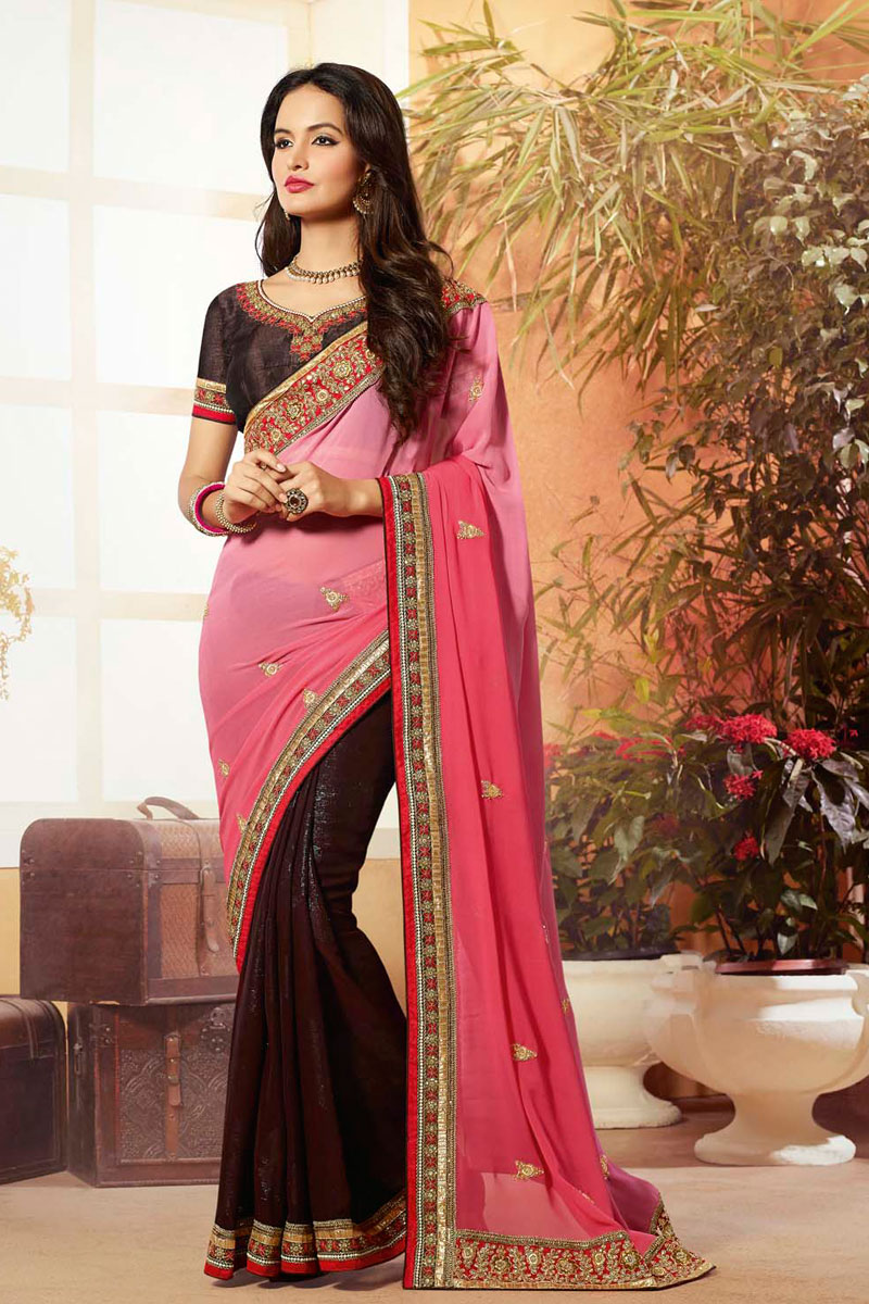 Sari Short Sleeve Online, Saree Sweet Heart Neck Blouse Sarees ...