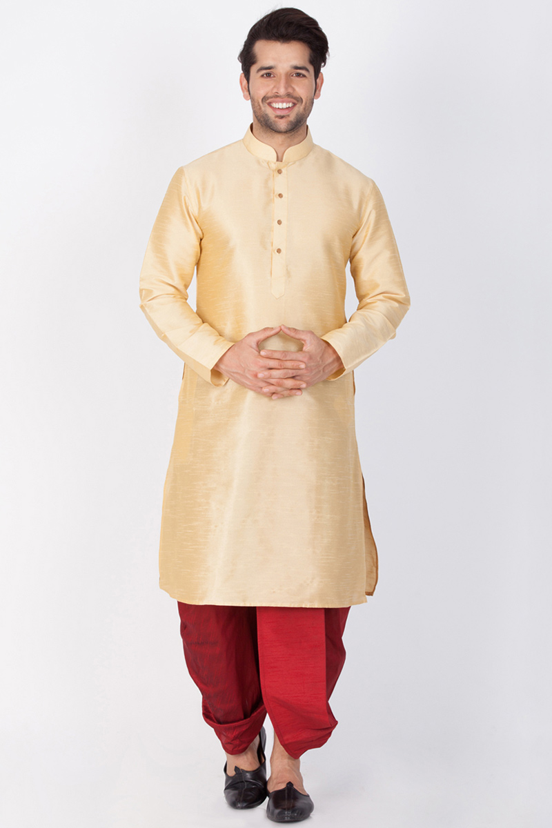 Buy Dupion Silk Indian Kurta Dhoti In Gold Color Online - MKPV0241 ...