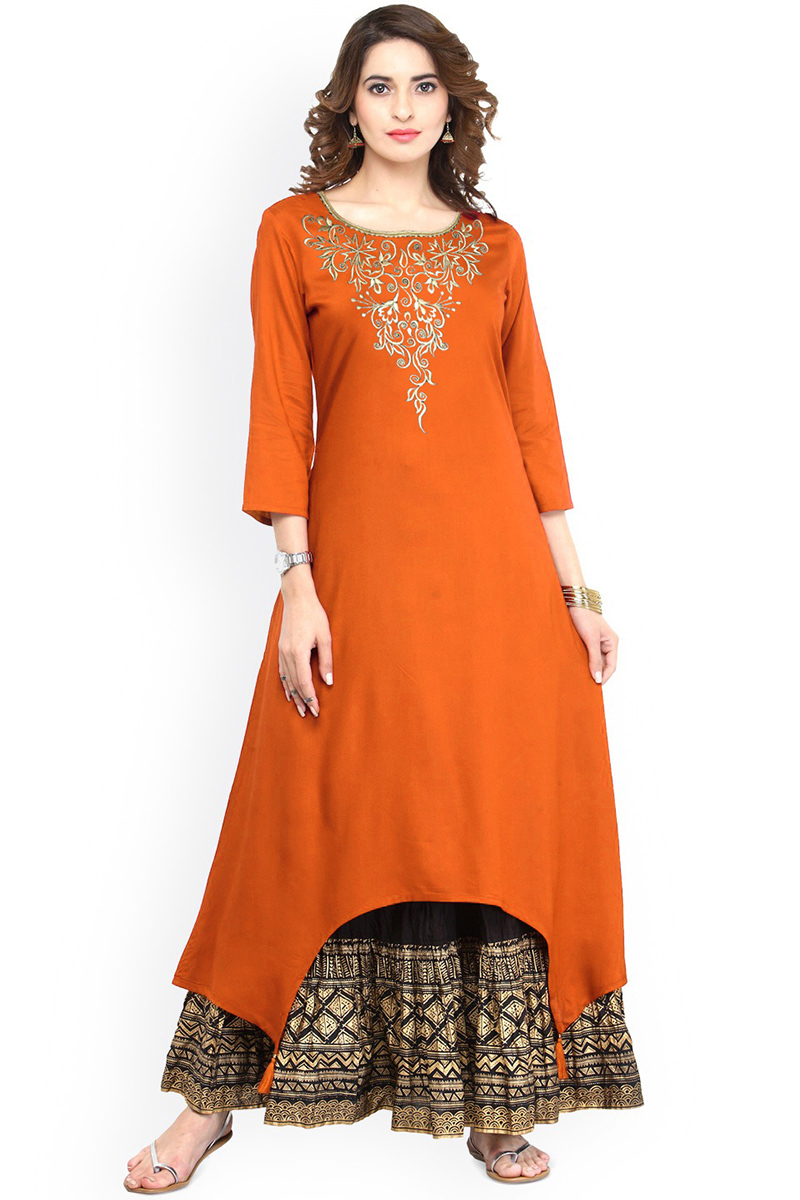 Buy Asian Dusty Orange Rayon Long Kurti LKV002115