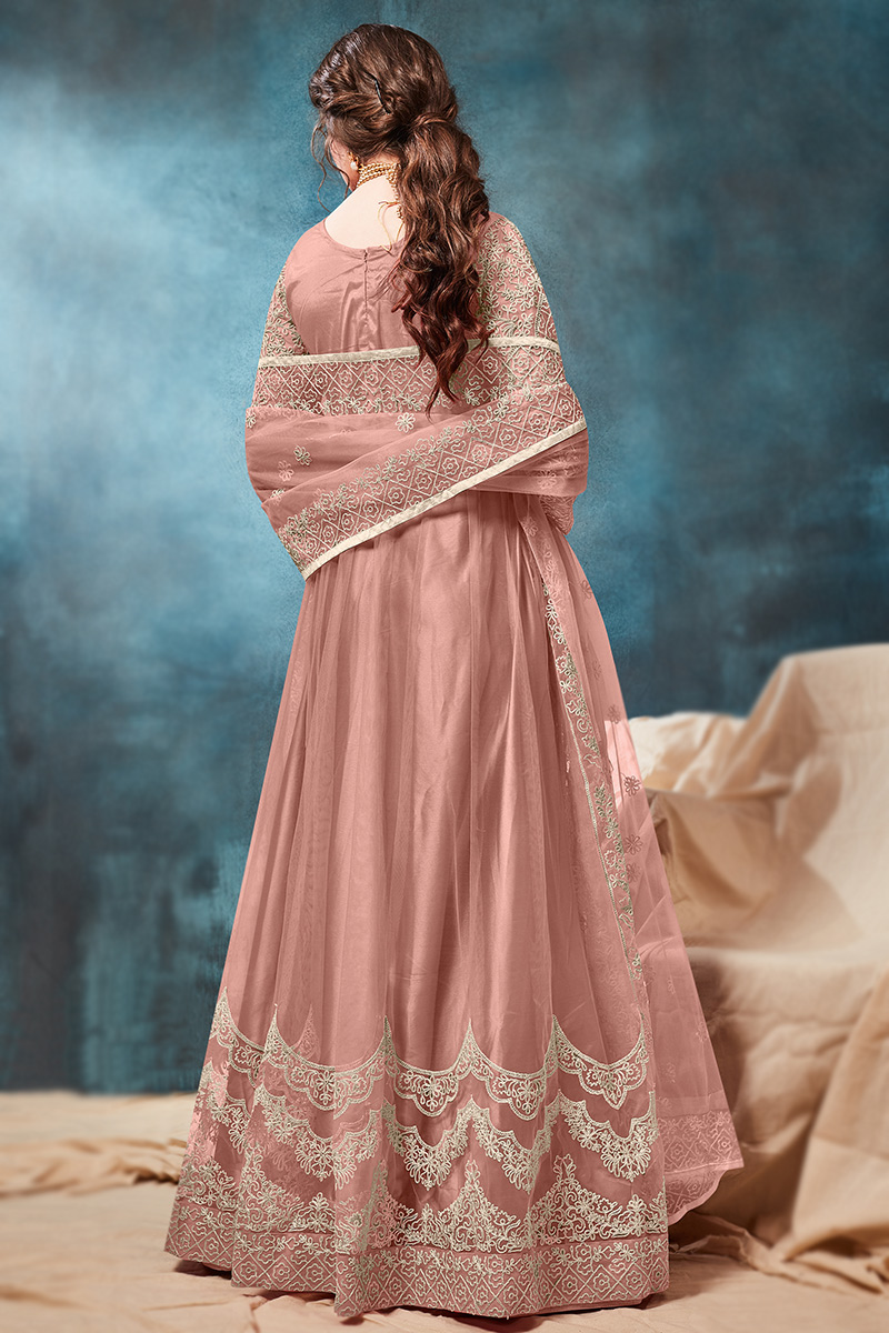 Dusty Pink Dori Embroidered Net A Line Anarkali Suit LSTV126514