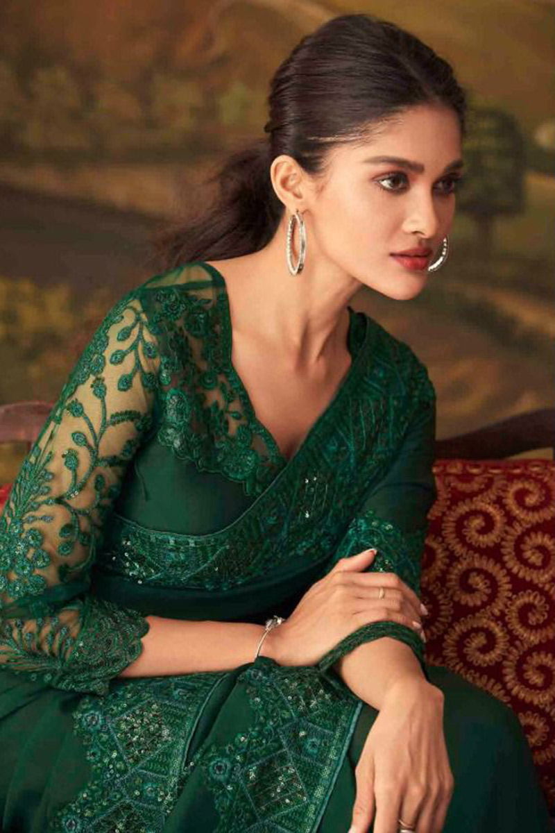 Wedding Collection Embroidered Art Silk Bottle Green Saree SARV140558