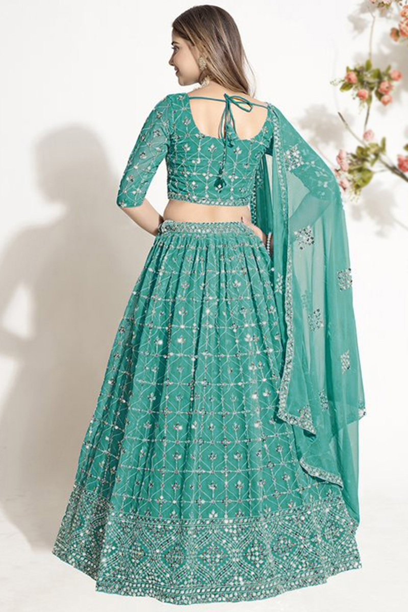 Embroidered Georgette Turquoise Blue Flared Lehenga LLCV118445