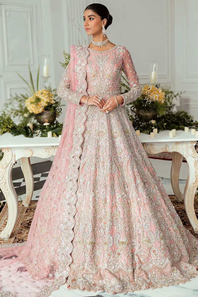 Embroidered Net Salmon Pink Anarkali Suit LSTV119888