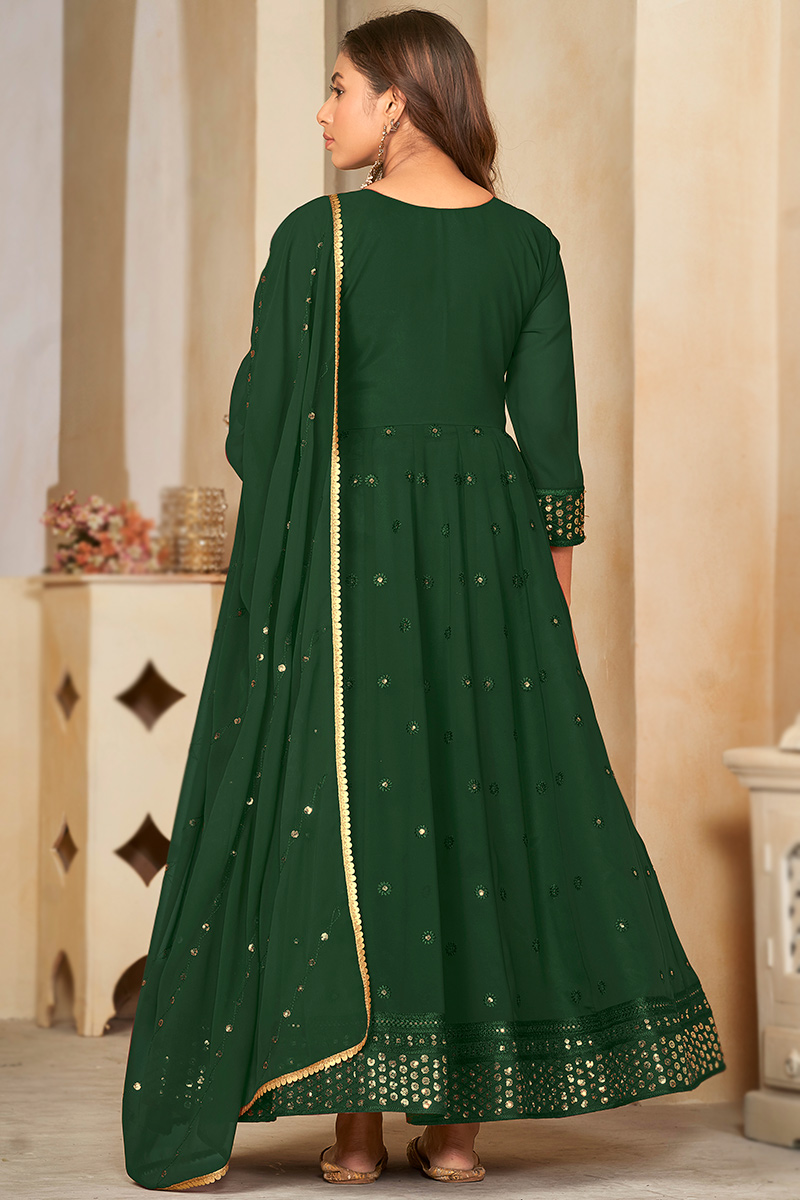 Georgette Dark Green Sequins Embroidered Anarkali Suit LSTV127875