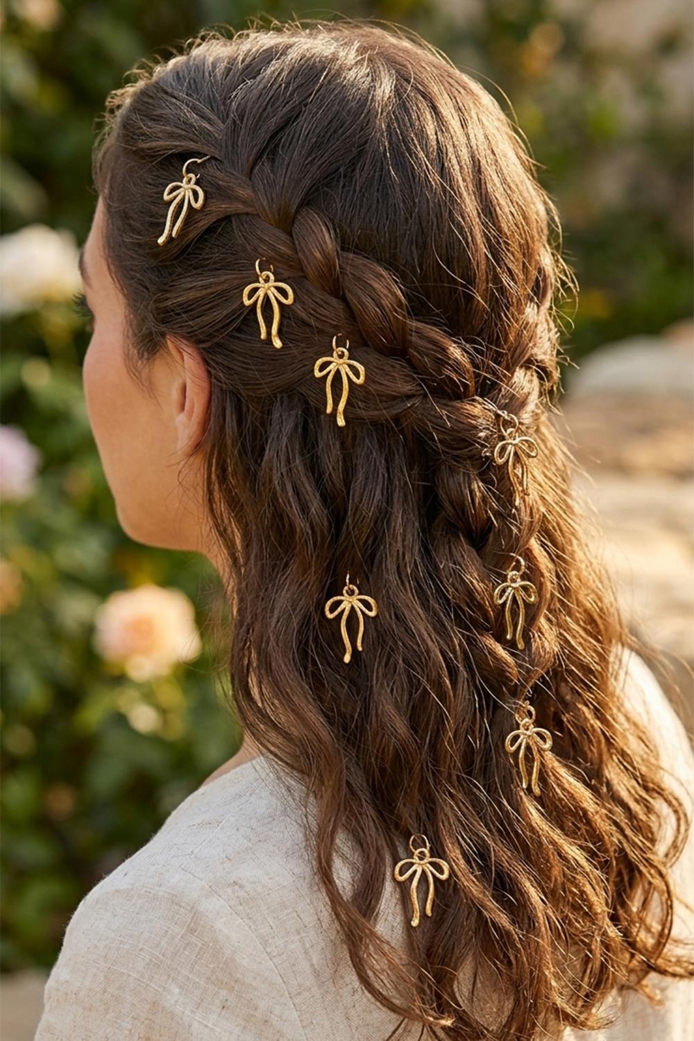 Gold Bow Braid Hair Accessory For Party Wear - JMT00744