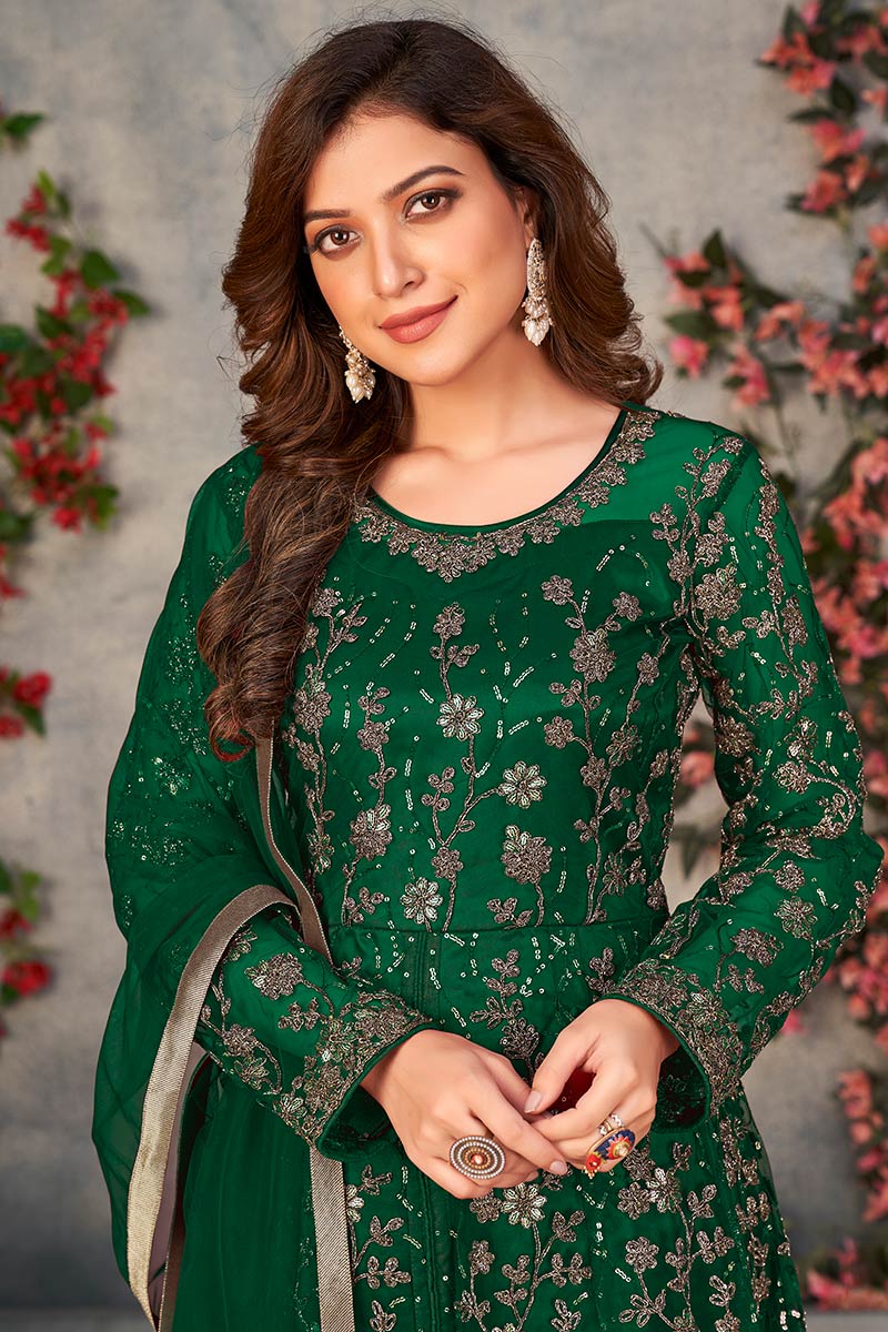 Buy Green Net Embroidered Anarkali Suit LSTV118250