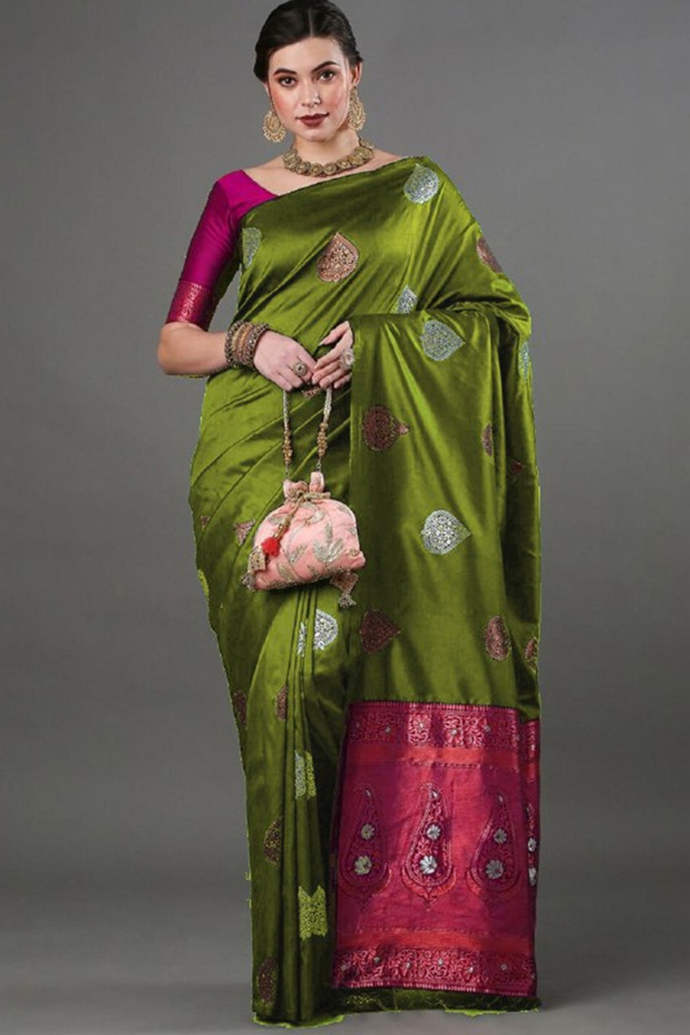 Green Soft Silk Woven Zari Broad Border Saree SARV163686