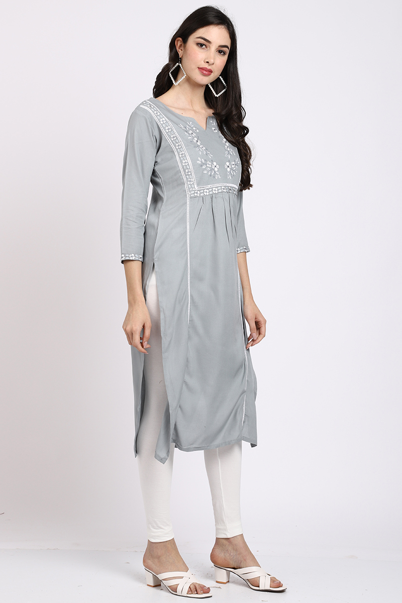 Buy Gorgeous Grey Rayon Straight Cut Kurti LKV001848