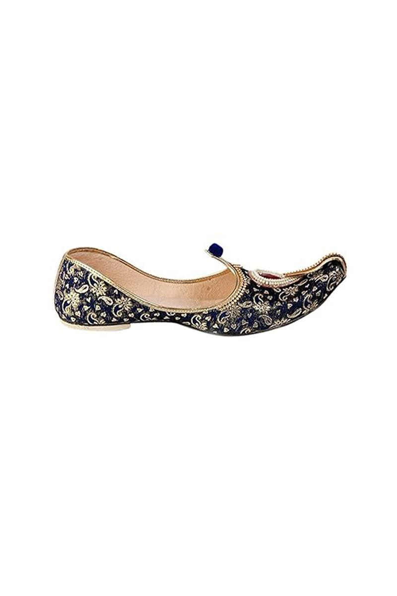Navy Blue Silk Men's Embroidered Mojari