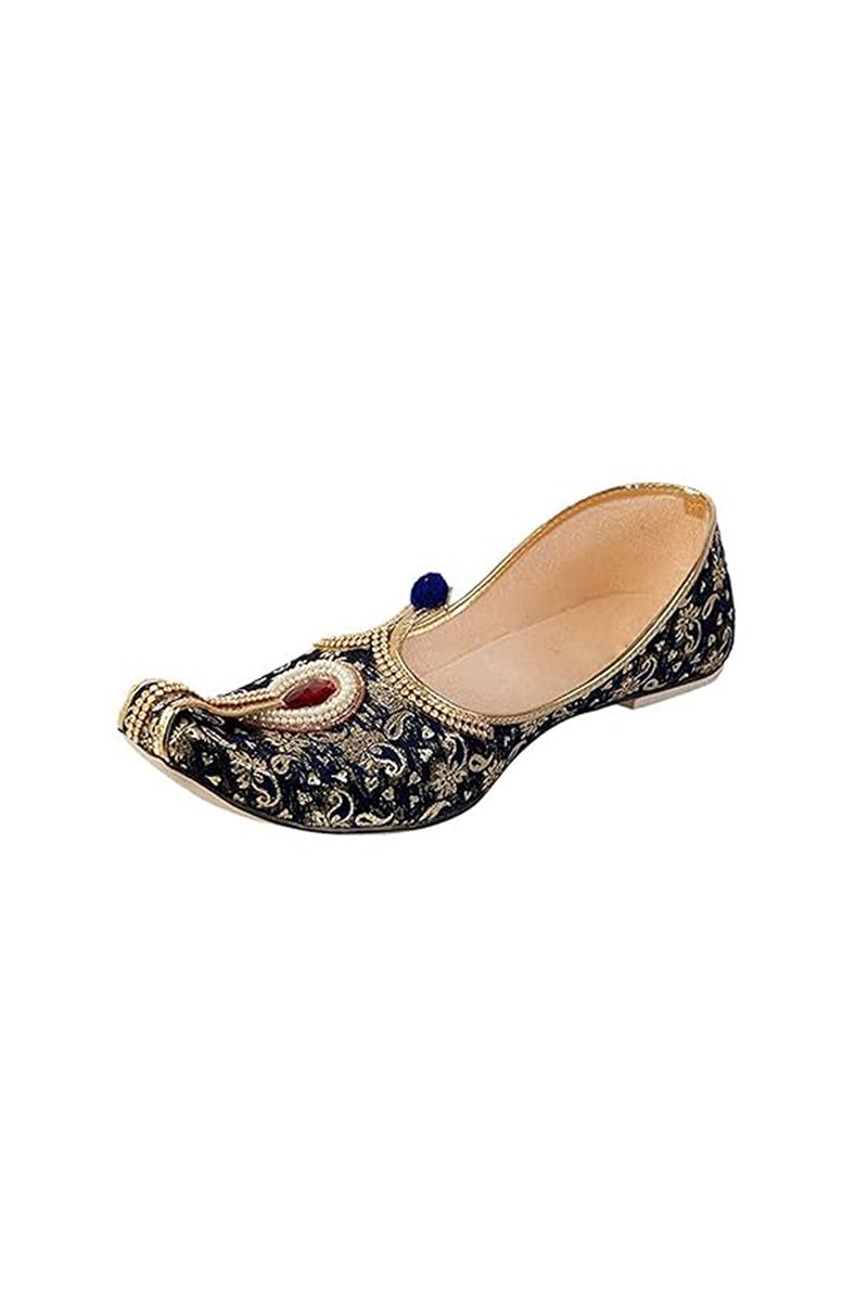 Navy Blue Silk Men's Embroidered Mojari
