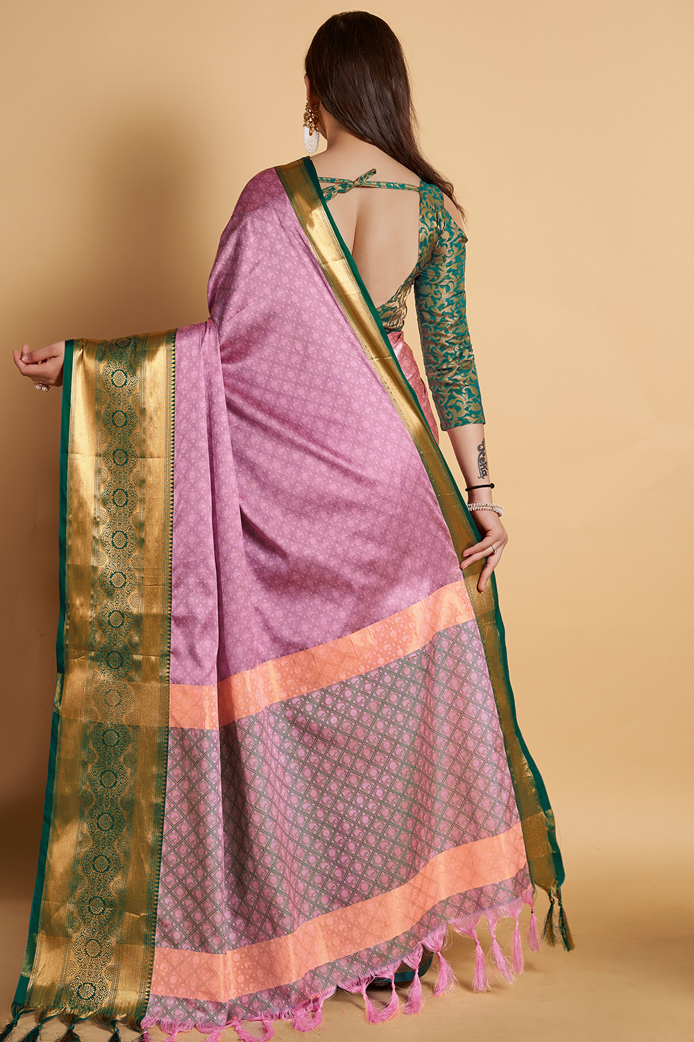 Lavender Pink Silk Woven Zari Broad Border Saree SARV184809