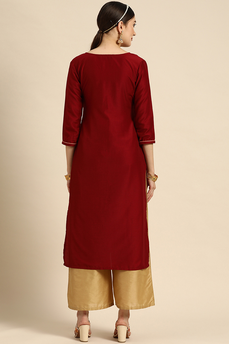 Buy Gorgeous Light Maroon Cotton Rayon Straight Cut Kurti LKV002044
