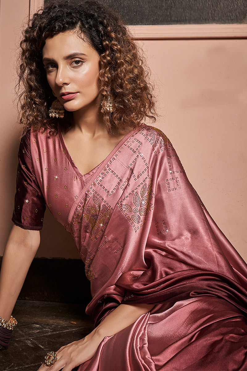 Light Maroon Party Wear Satin Ombre Print Saree SARV164746